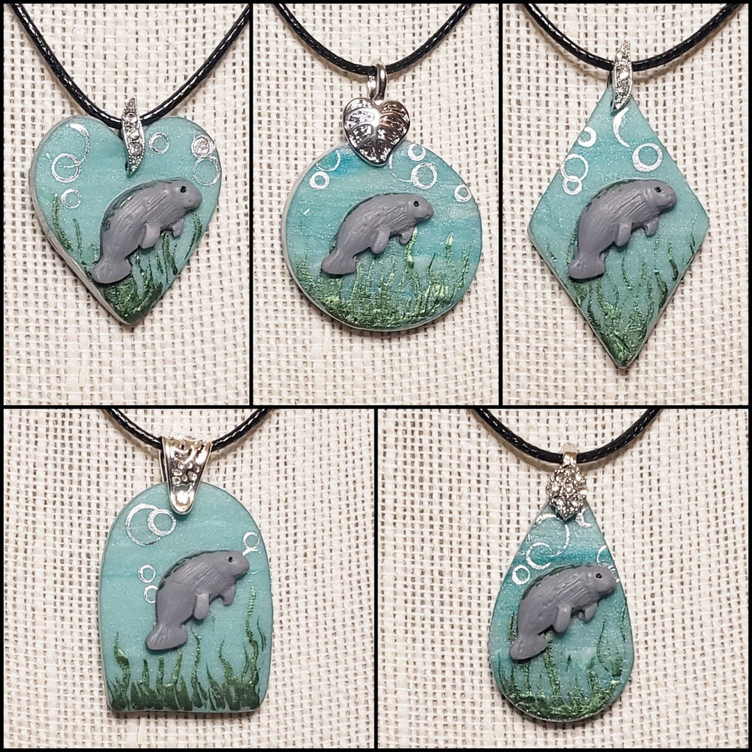 Polymer Clay Manatee Pendant on a 20 Black Cord - Etsy