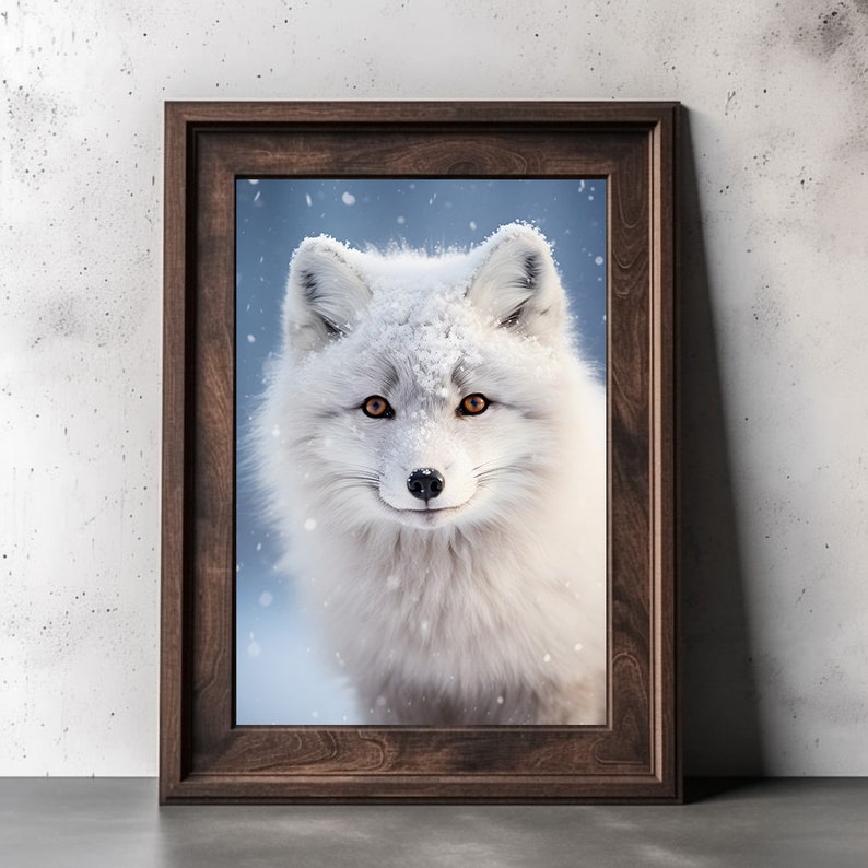 White Fox Wall Art, Arctic Fox Print, Winter Printable Art, Dark ...