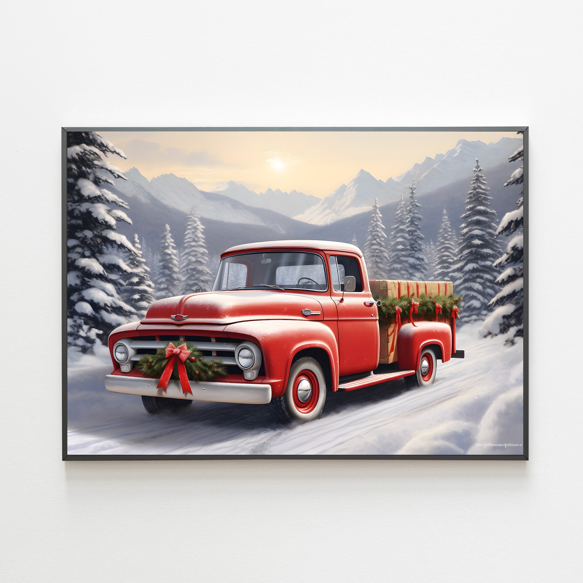 Christmas Red Truck Print, Red Truck and Christmas Tree Wall Art, Xmas ...