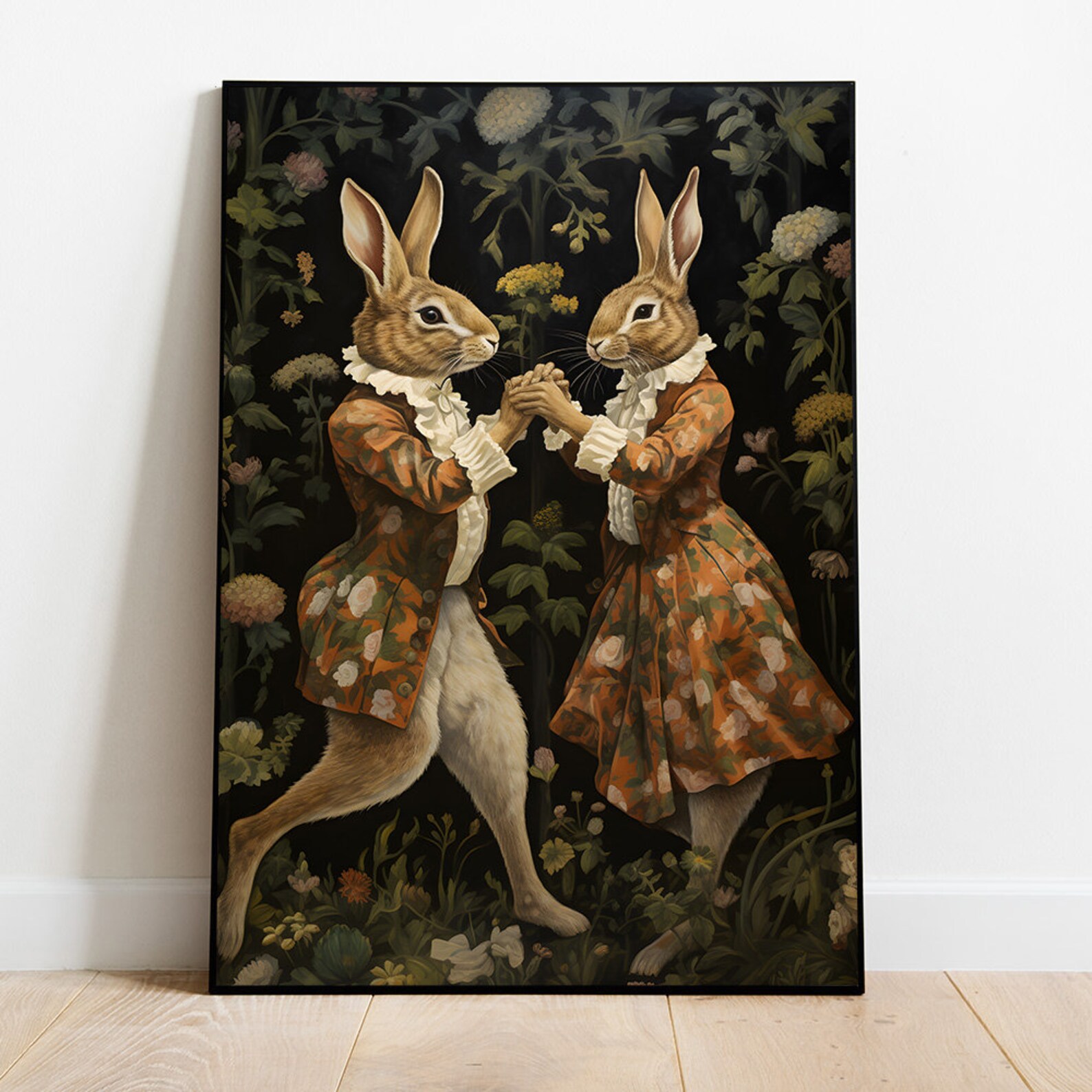Victorian Rabbits Dancing Painting, Vintage Rabbit Poster, Renaissance ...