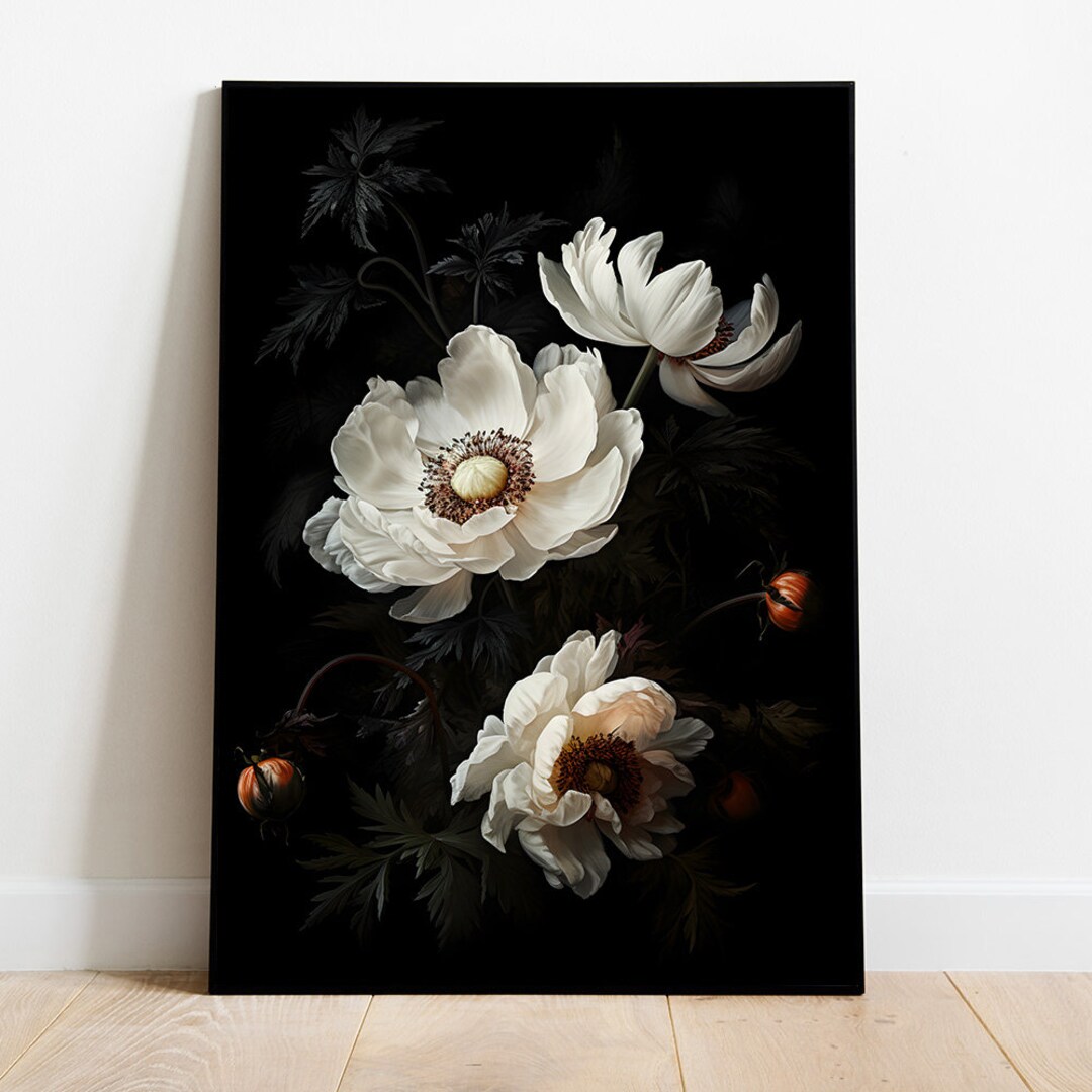 Moody Flower Art, Vintage Flower Print, Floral Still Life, Moody Floral ...