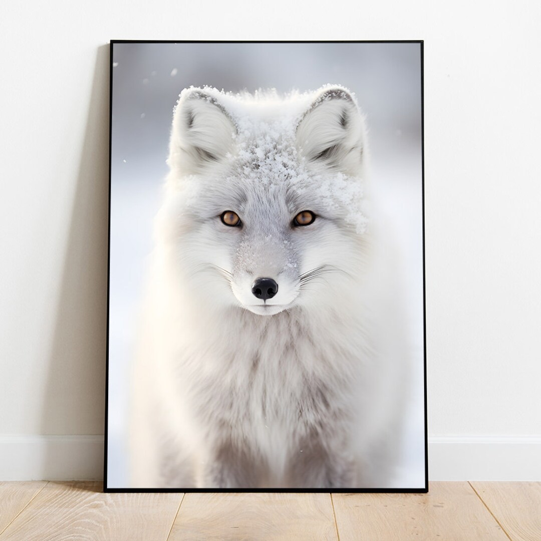 Arctic Fox Print, White Fox Wall Art, Winter Printable Art, Dark ...