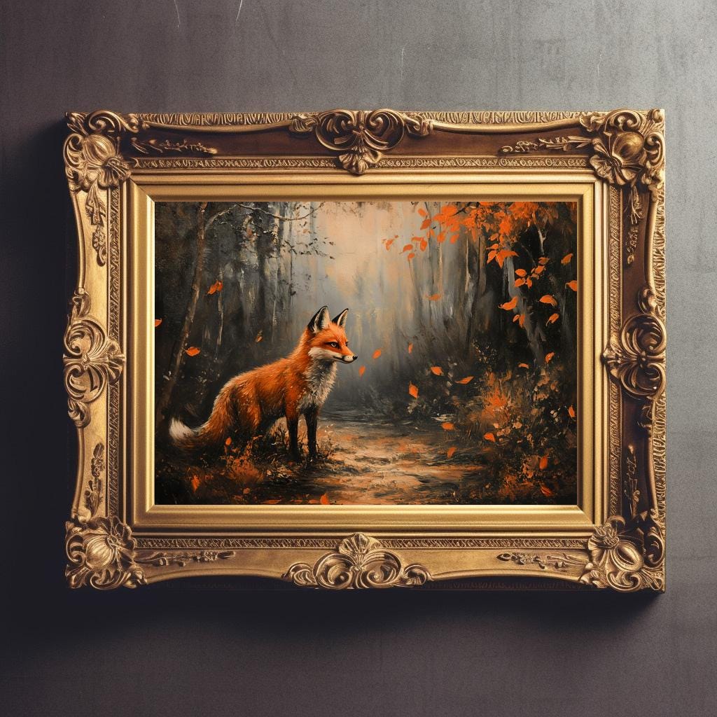 Fox in Autumn Forest Painting, Fall Fox Wall Art, Fox Art Print ...