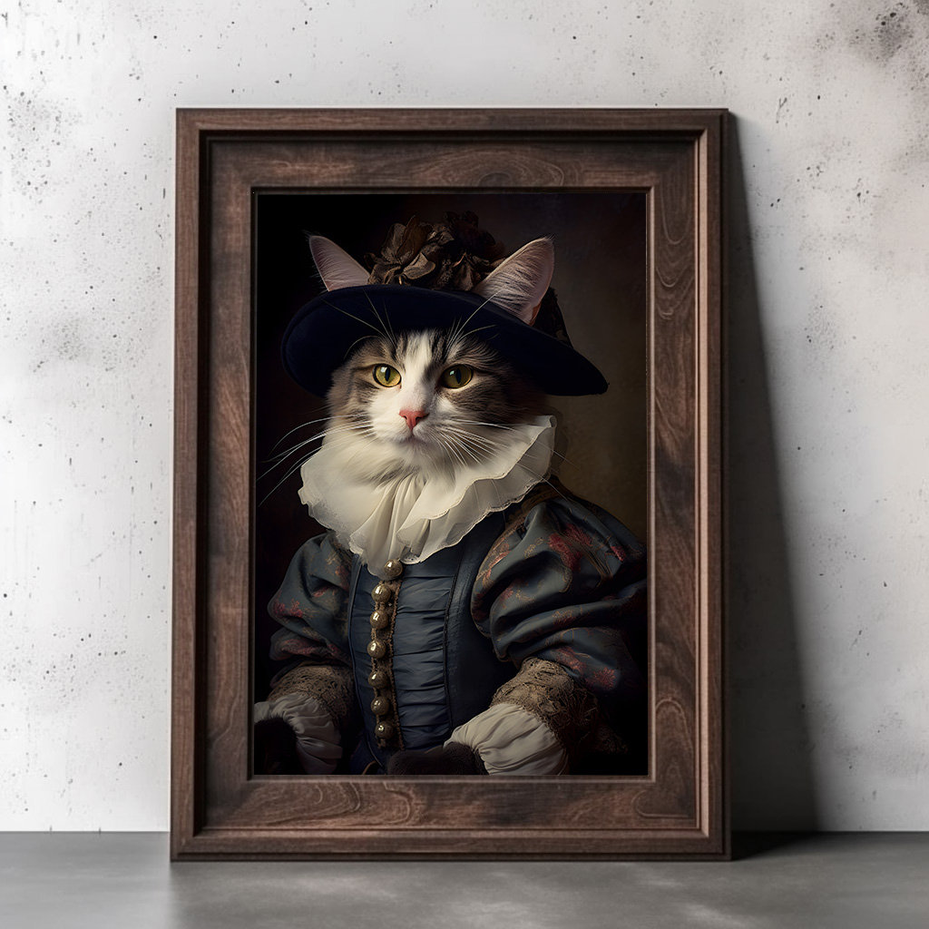 Renaissance Cat Portrait, Victorian Cat Art, Vintage Painting Style ...
