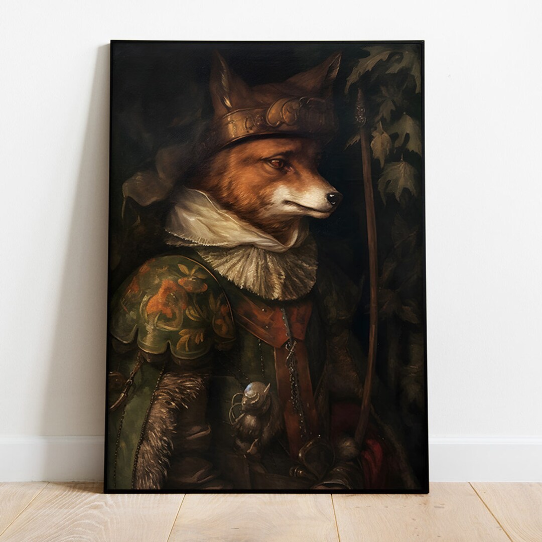 Vintage Moody Fox Portrait Oil Painting, Victorian Fox Print, Fox in ...