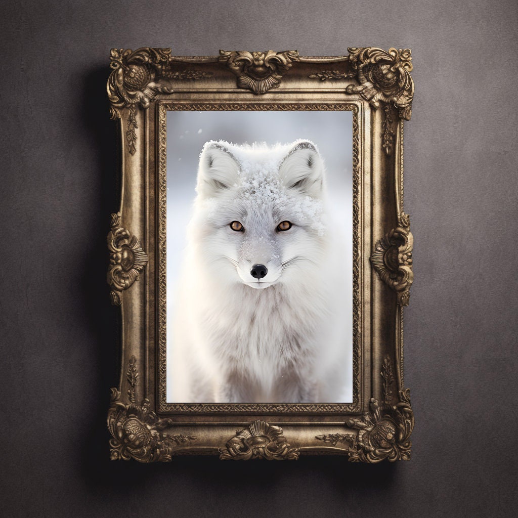 Arctic Fox Print, White Fox Wall Art, Winter Printable Art, Dark ...