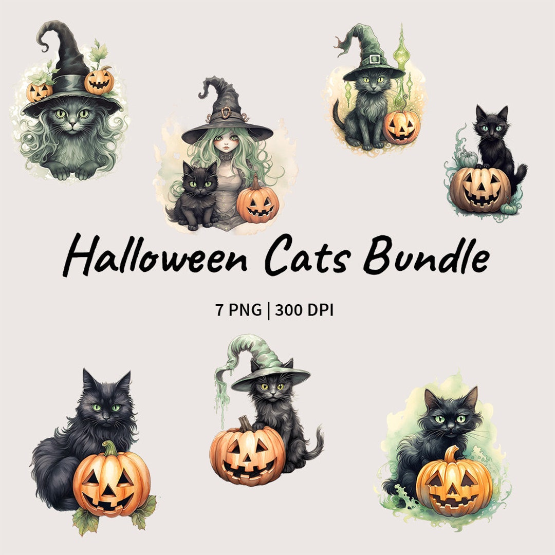 Cute Halloween Cat Clipart, Blak Cat Clipart, Mystical Clipart, Cute ...