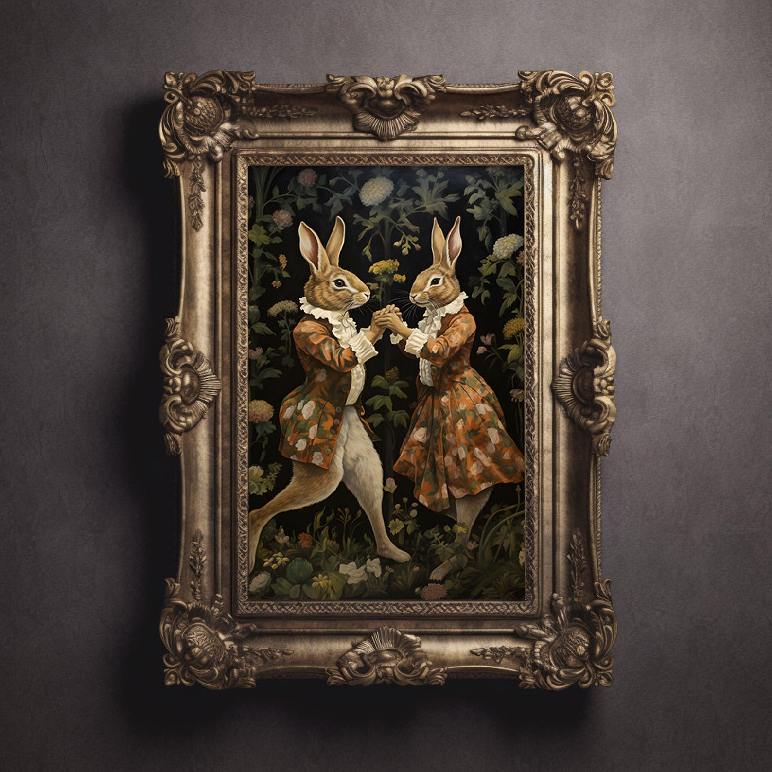 Victorian Rabbits Dancing Painting, Vintage Rabbit Poster, Renaissance ...