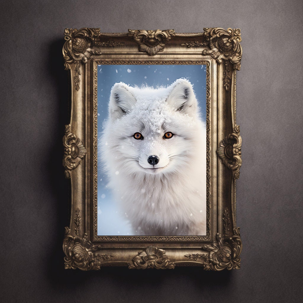 White Fox Wall Art, Arctic Fox Print, Winter Printable Art, Dark ...
