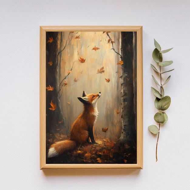 Fall Fox Wall Art, Fox in Autumn Forest Painting, Fox Art Print ...