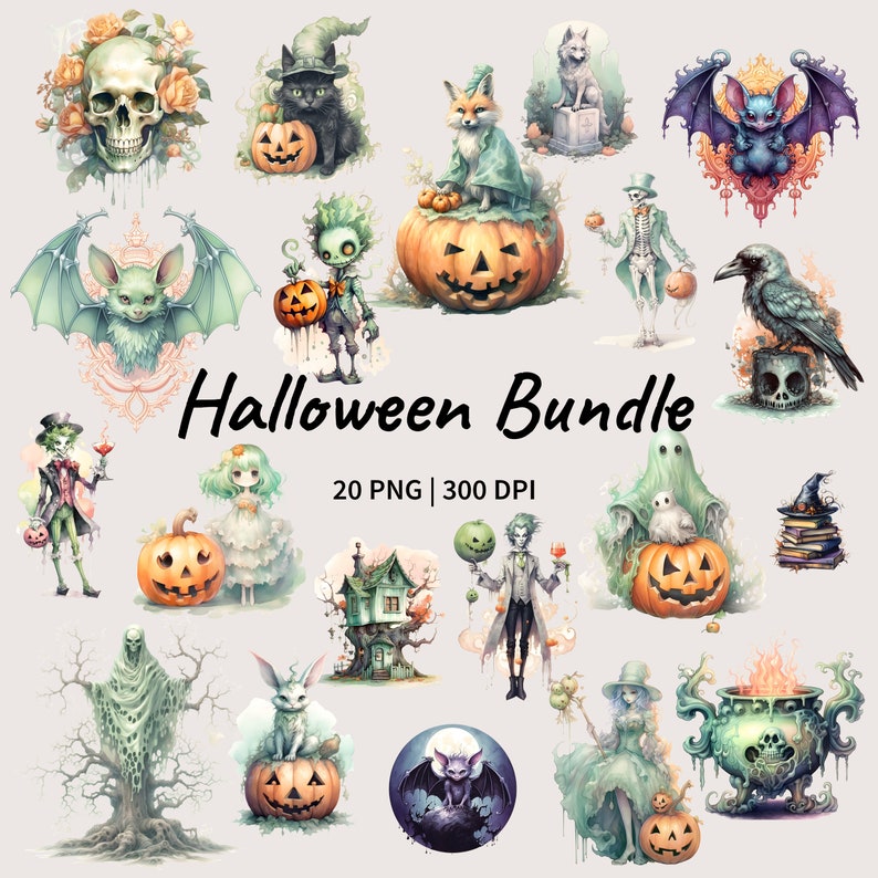 Whimsical Halloween Clipart Bundle: Mystical Graphics (digital Download ...