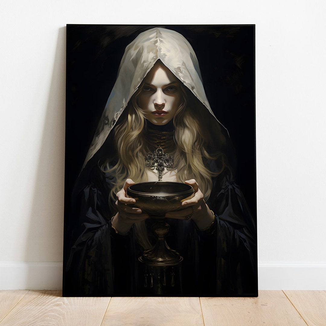 Spooky Witch Print, Witchy Wall Art, Vintage Witch Painting, Moody ...