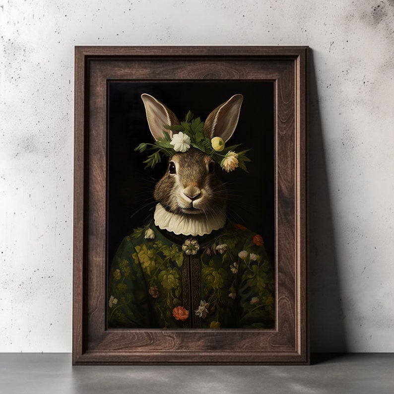 Renaissance Rabbit Painting, Aristocrat Rabbit Portrait, Fall Rabbit ...
