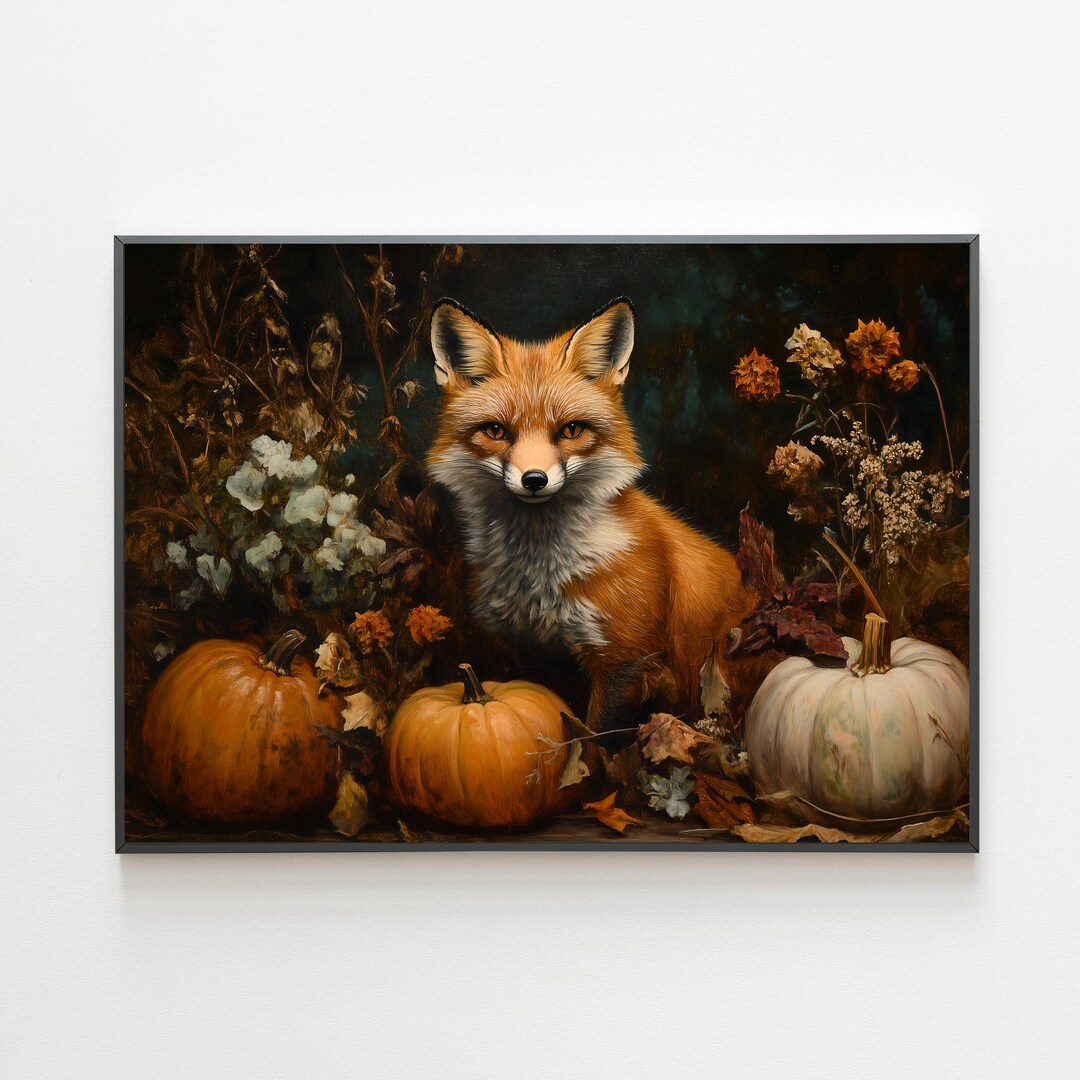 Fox and Pumpkin Wall Art, Fox Harvest Fall Print, Moody Autumn Print ...