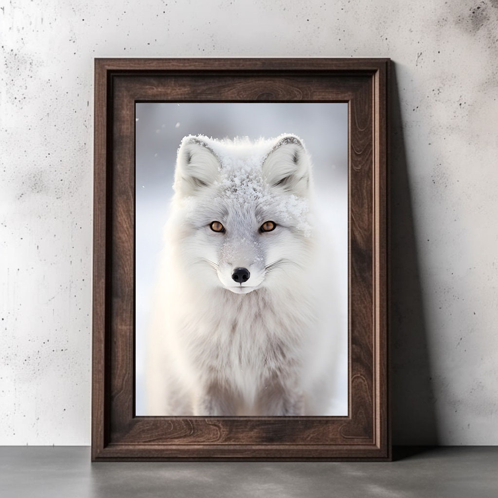 Arctic Fox Print, White Fox Wall Art, Winter Printable Art, Dark ...