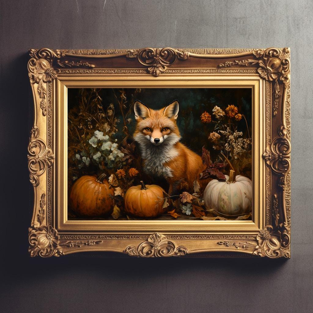 Fox and Pumpkin Fall Art Print: Rustic Autumn Decor (digital Download ...