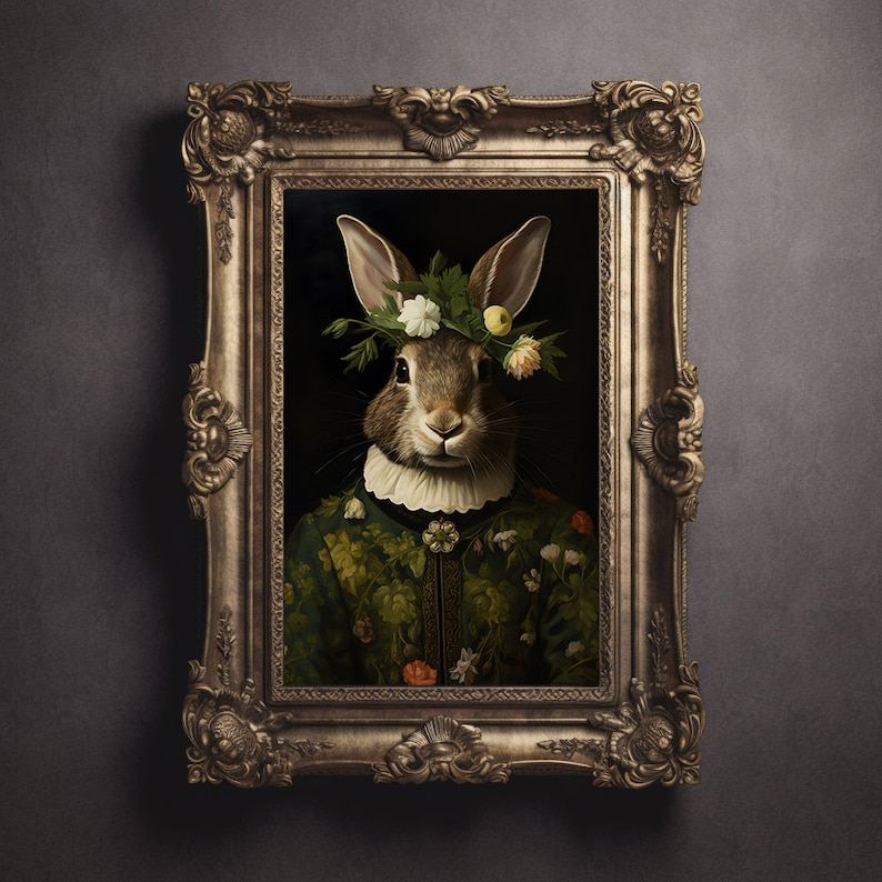 Renaissance Rabbit Painting, Aristocrat Rabbit Portrait, Fall Rabbit ...