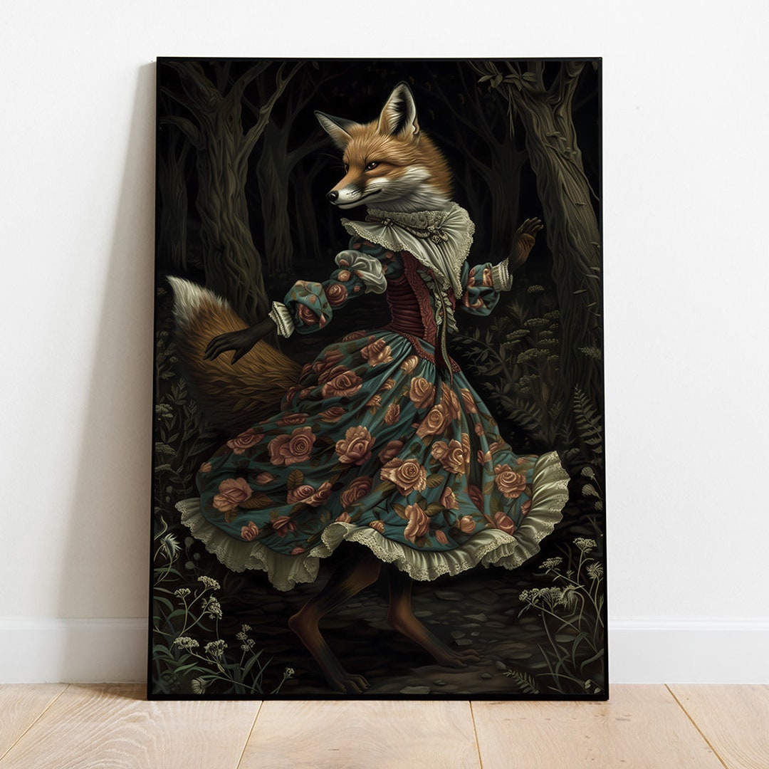 Victorian Dancing Fox Art, Renaissance Fox Painting, Altered Art Print ...
