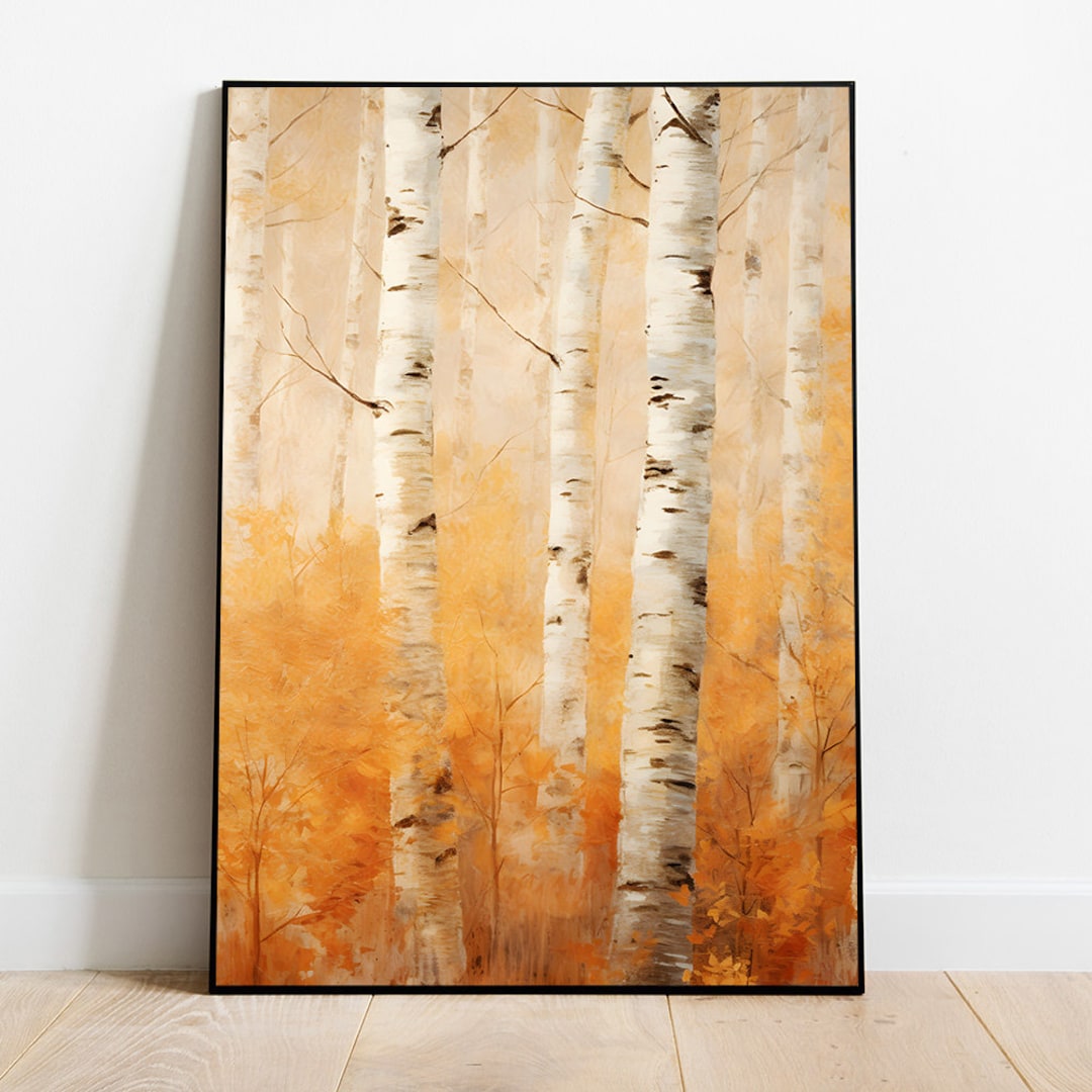 Fall Birch Tree Painting, Earth Tone Wall Art, Autumn Farmhouse Print ...