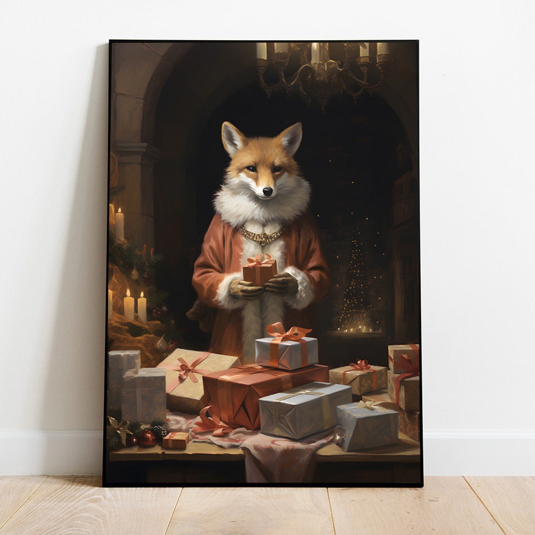 Vintage Christmas Fox Painting, Victorian Fox Portrait, Altered Art ...