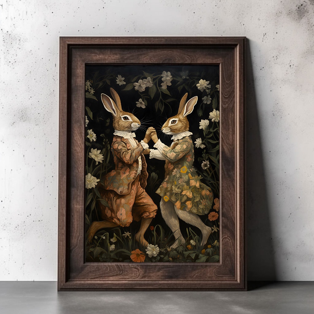 Vintage Rabbits Print, Victorian Rabbits Dancing Painting, Renaissance ...