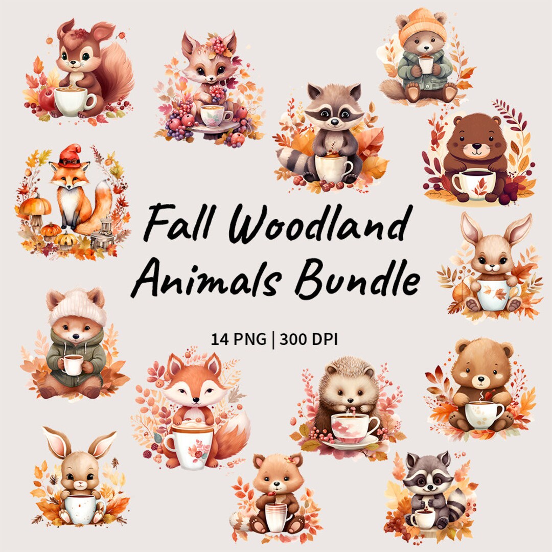 Autumn Woodland Animals Clipart, Fall Baby Animals Png, Nursery Clipart ...