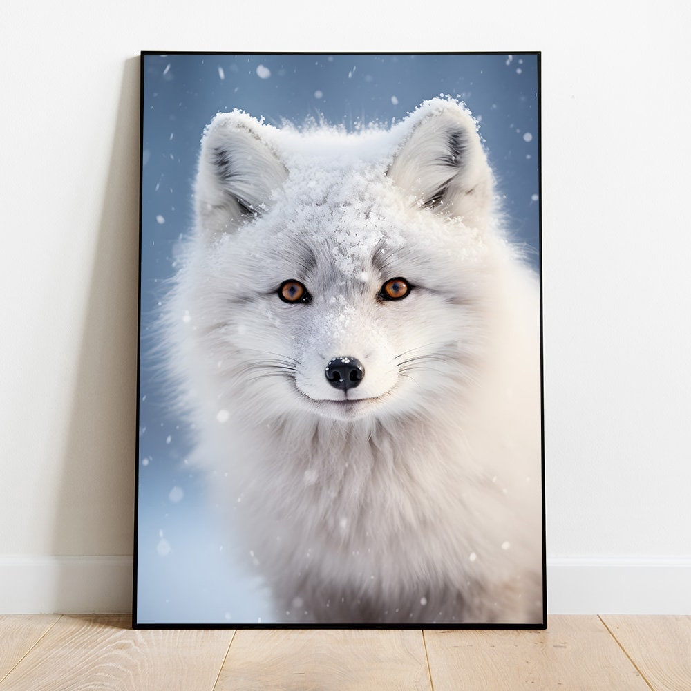 White Fox Wall Art, Arctic Fox Print, Winter Printable Art, Dark ...
