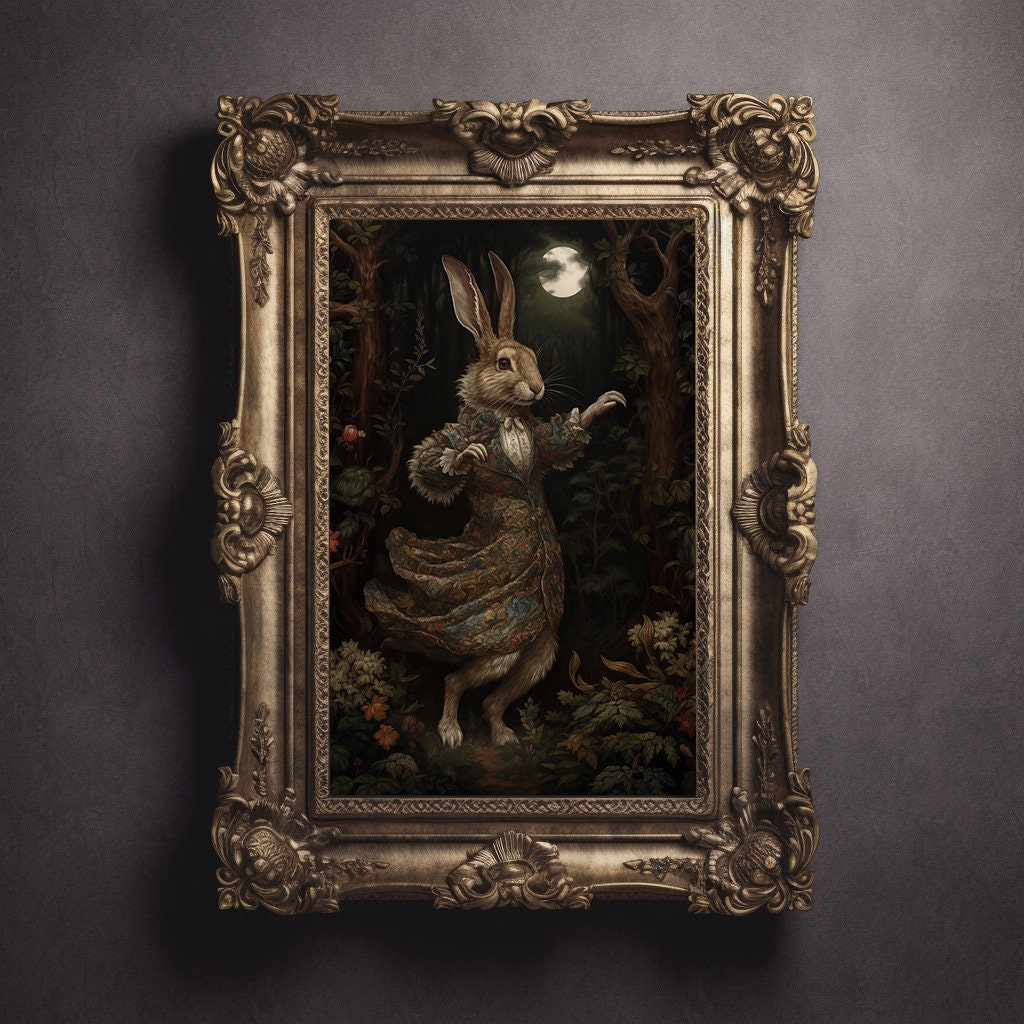 Victorian Dancing Rabbit Art, Renaissance Rabbit Painting, Aristocrat ...