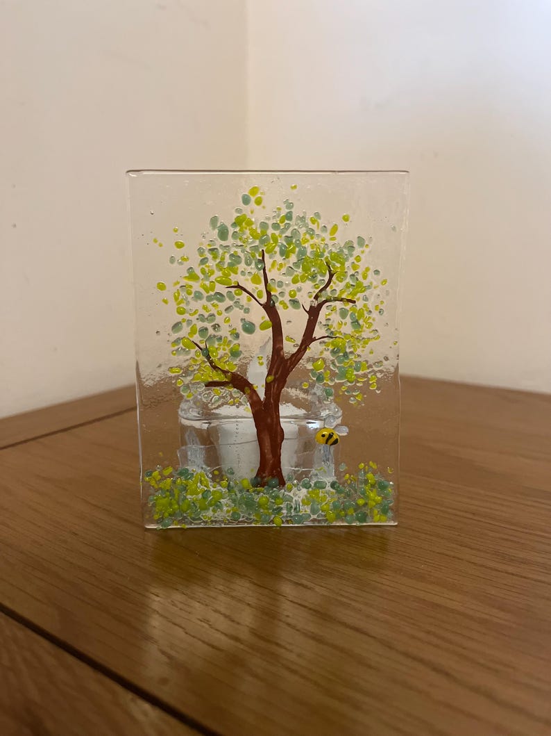 Autumn Winter Summer Spring Tree Interchangeable Fused Glass Tea Light ...