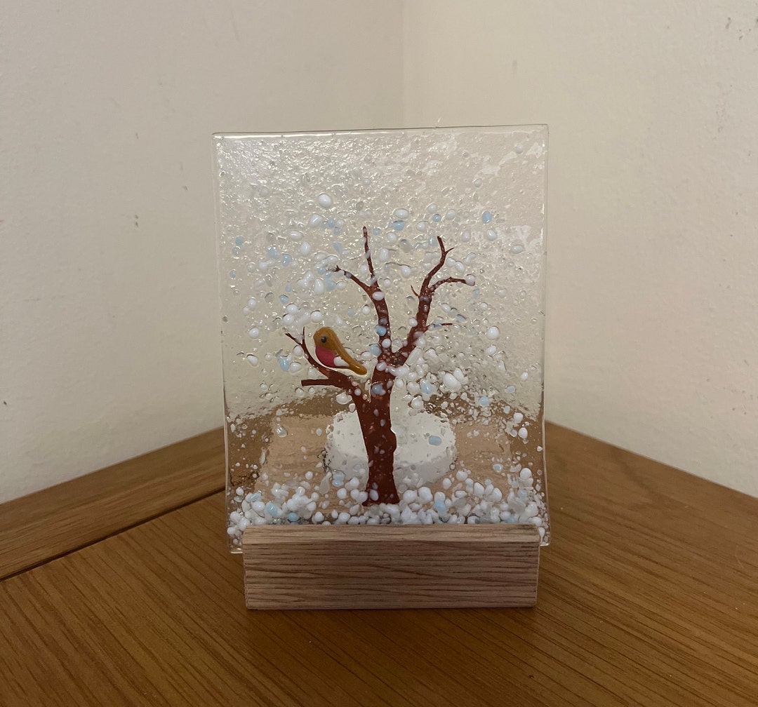 Winter/snow Tree Fused Glass Tea Light/candle Holder Glass Art Gift - Etsy