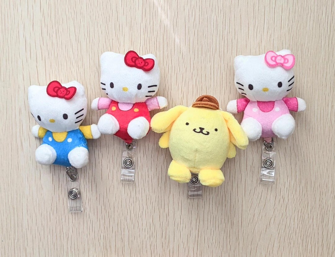 Kawaii Hkitty and Friends Plush ID Badge Reels, Kitty Cat Badge Reels ...