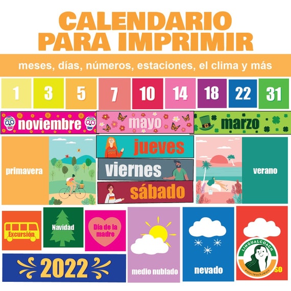 Spanish Bulletin Board Print Calendar calendario Escolar Para - Etsy