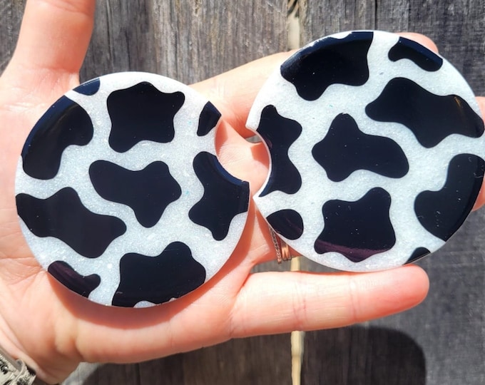 Cow Print Car Coasters, Western Car Decor, Cowhide Vehicle Decor ...