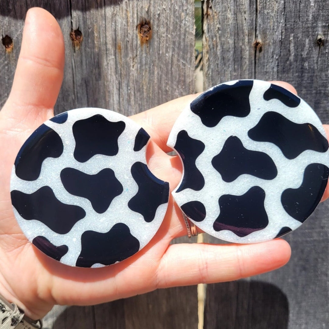 Cow Print Car Coasters, Western Car Decor, Cowhide Vehicle Decor ...