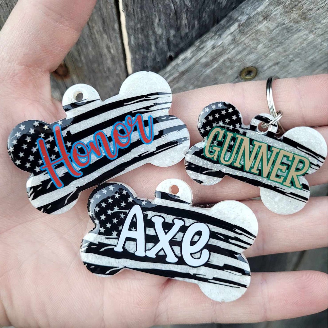 American Flag Pet ID Tag, Military Pet Tag, Rustic American Flag, Male ...