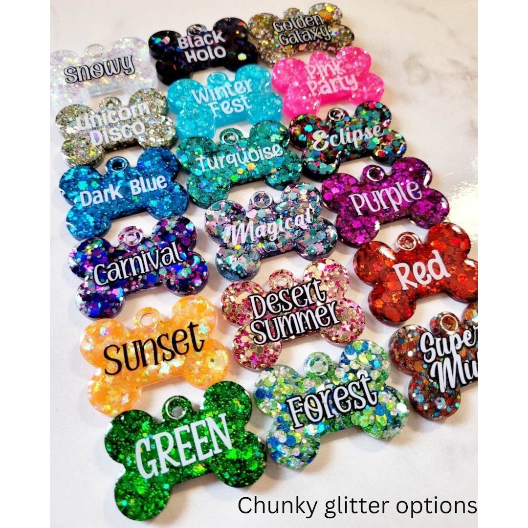 Glitter Pet Tag, Custom Resin Pet Tag, Designer Dog Collar, Sparkle Pet ...