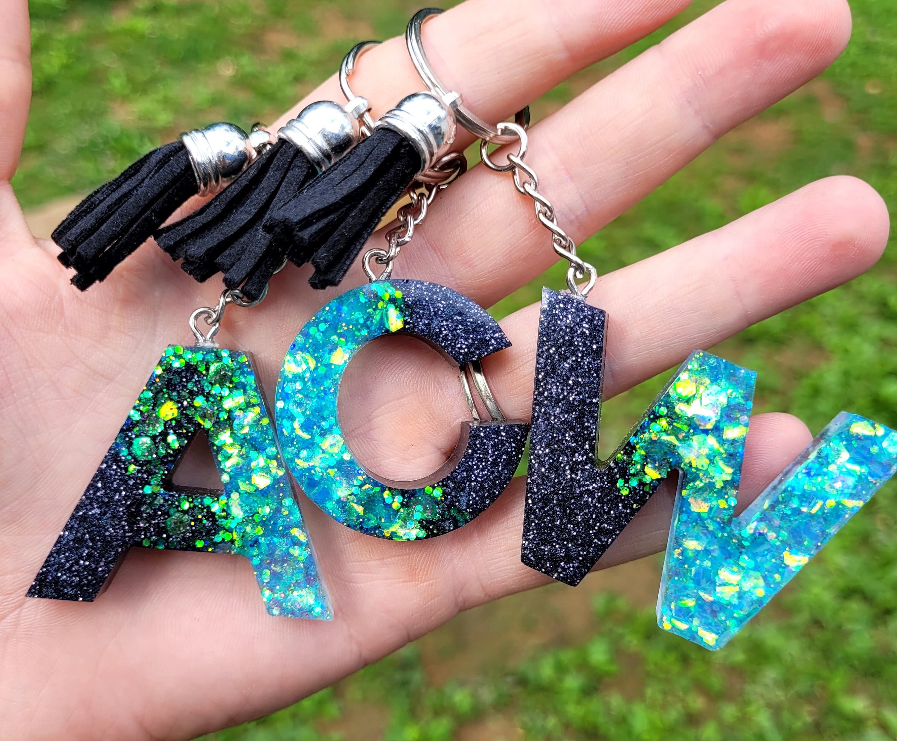 Teal Keychain Teal Key Fob Black and Teal Keychain Black - Etsy