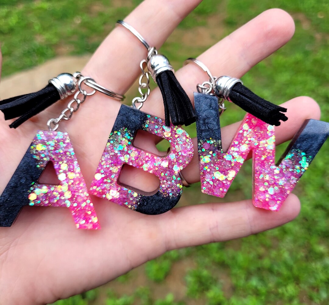 Pink Keychain, Pink Glitter Keychain, Graduation Gift, Resin Keychain ...