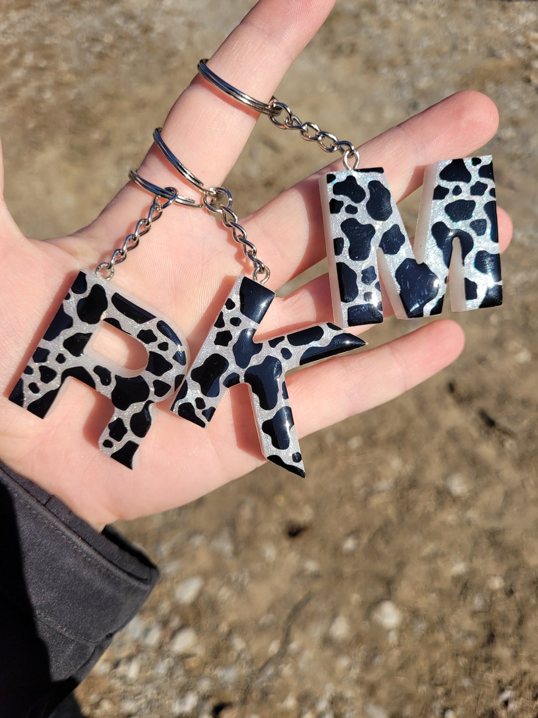 Cow Print Letter Keychain, Western Cow Print, Cow Print Key Chain, Cow ...