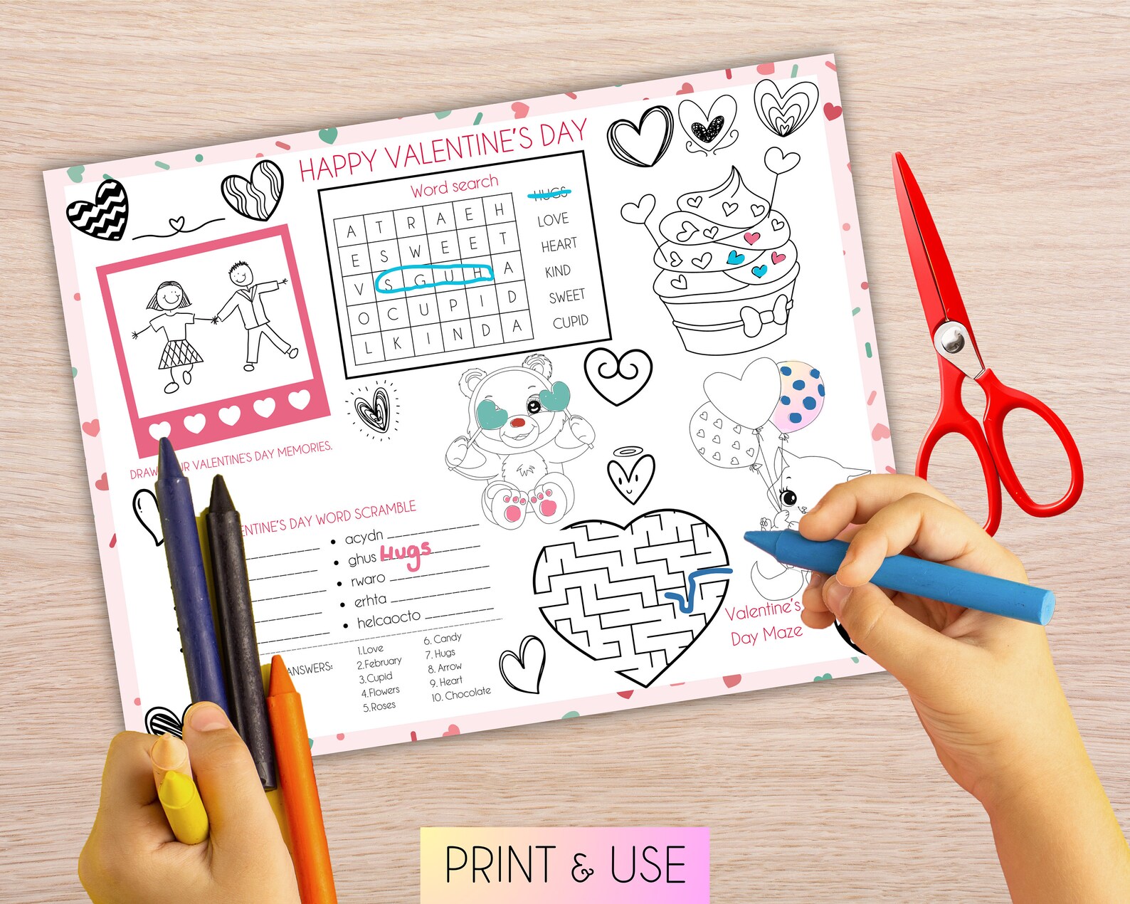 Printable Valentines Activity Placemat Coloring Page Valentine's Day ...