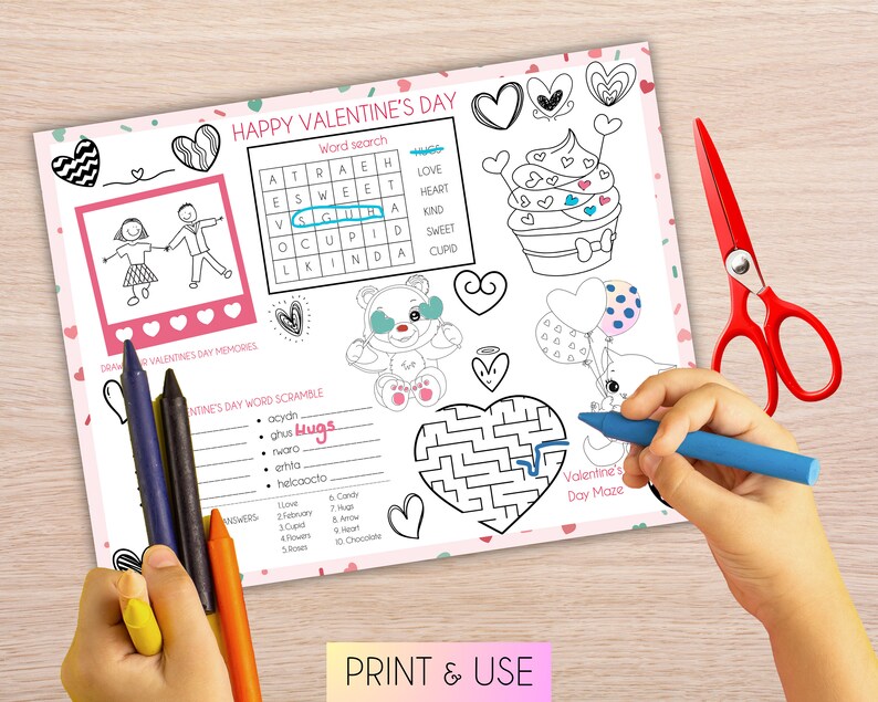 Printable Valentines Activity Placemat Coloring Page Valentine's Day ...