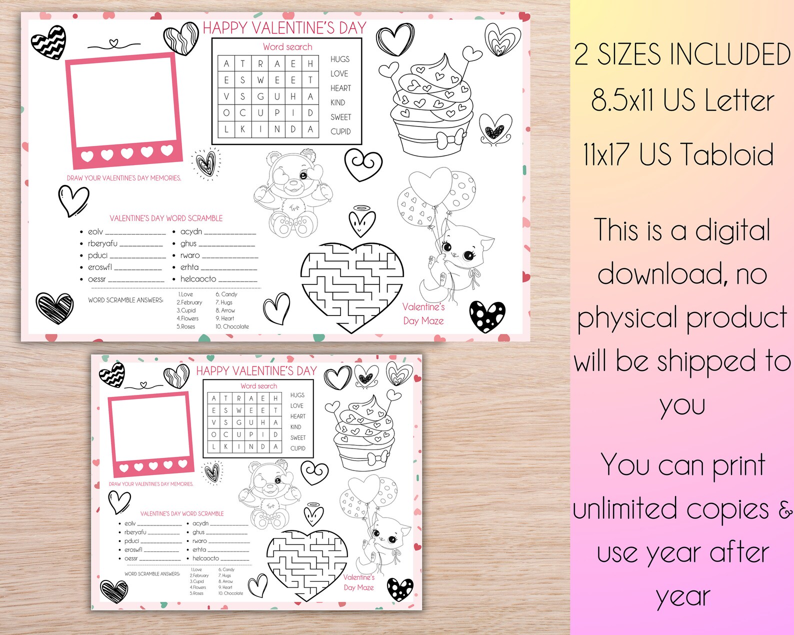 Printable Valentines Activity Placemat Coloring Page Valentine's Day ...