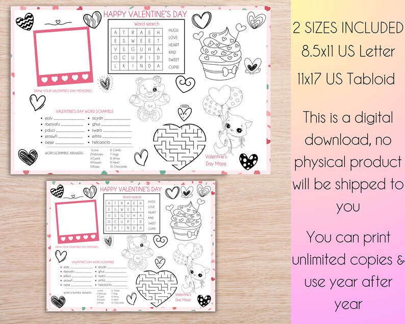 Printable Valentines Activity Placemat Coloring Page Valentine's Day ...