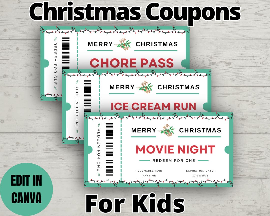 20 Christmas Coupons for Kids Ready-to-print & Editable in Canva Fun ...