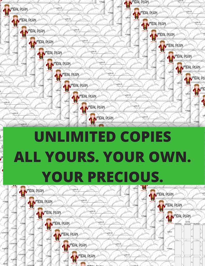 Weekly Hobbit Meal Planner & Grocery List Sunday Start Printable ...