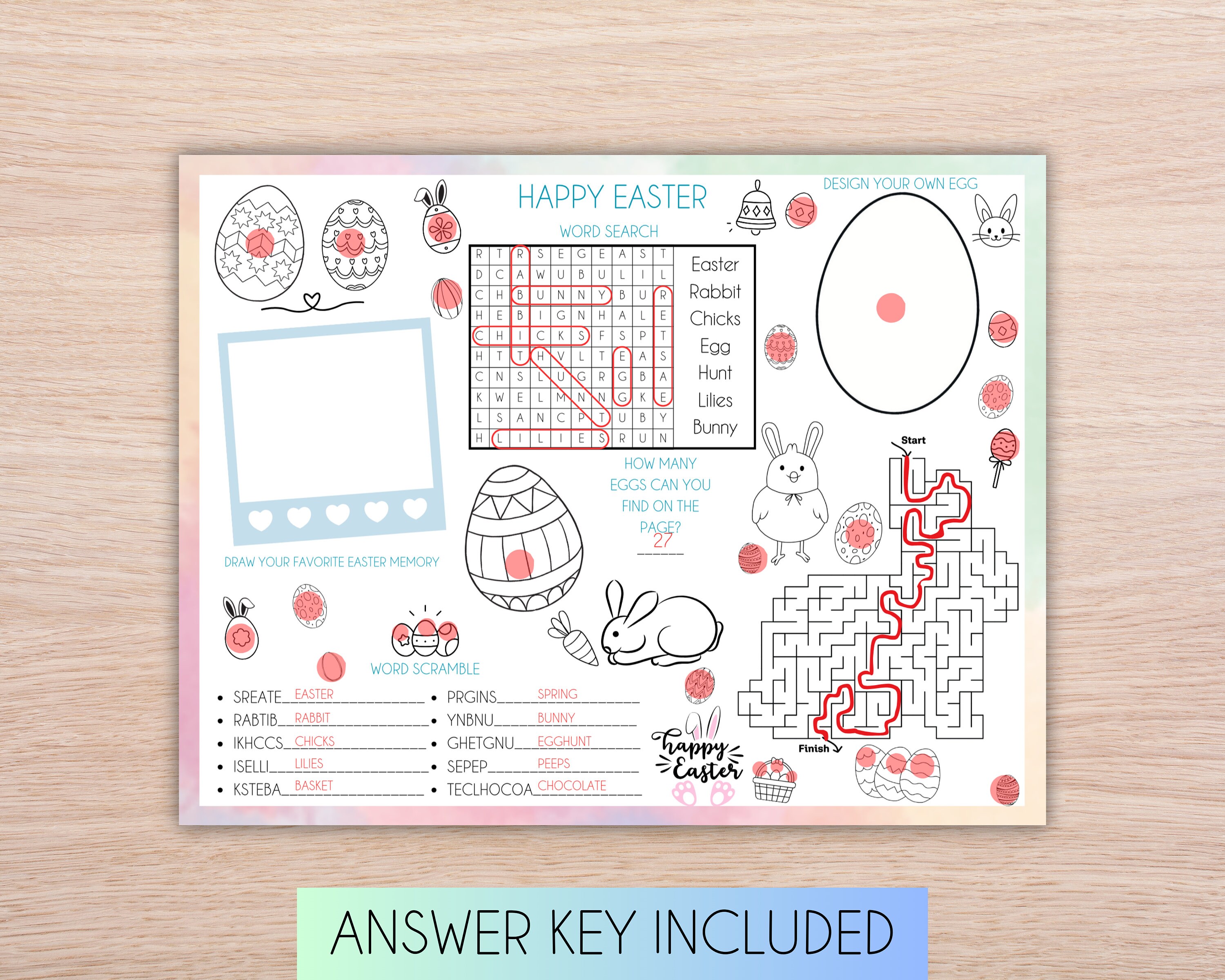 Easter Activity Placemat Printable Fun Educational Classroom Games for ...