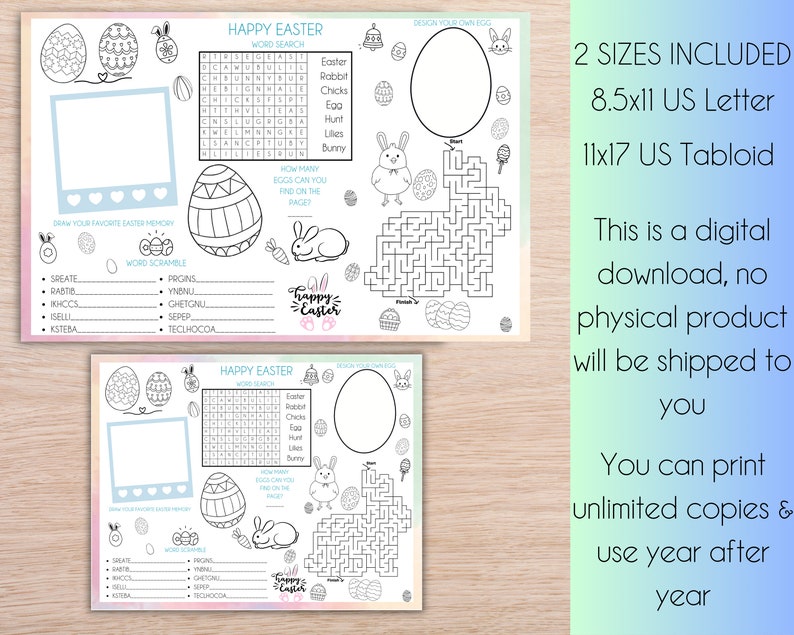 Easter Activity Placemat Printable Fun Educational Classroom Games for ...