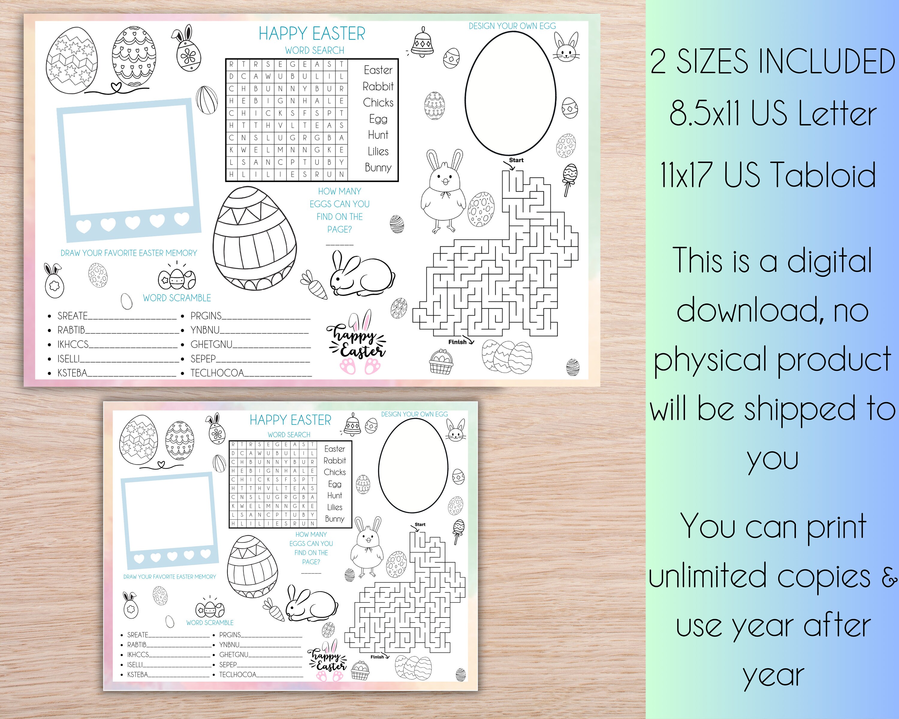 Easter Activity Placemat Printable Fun Educational Classroom Games for ...