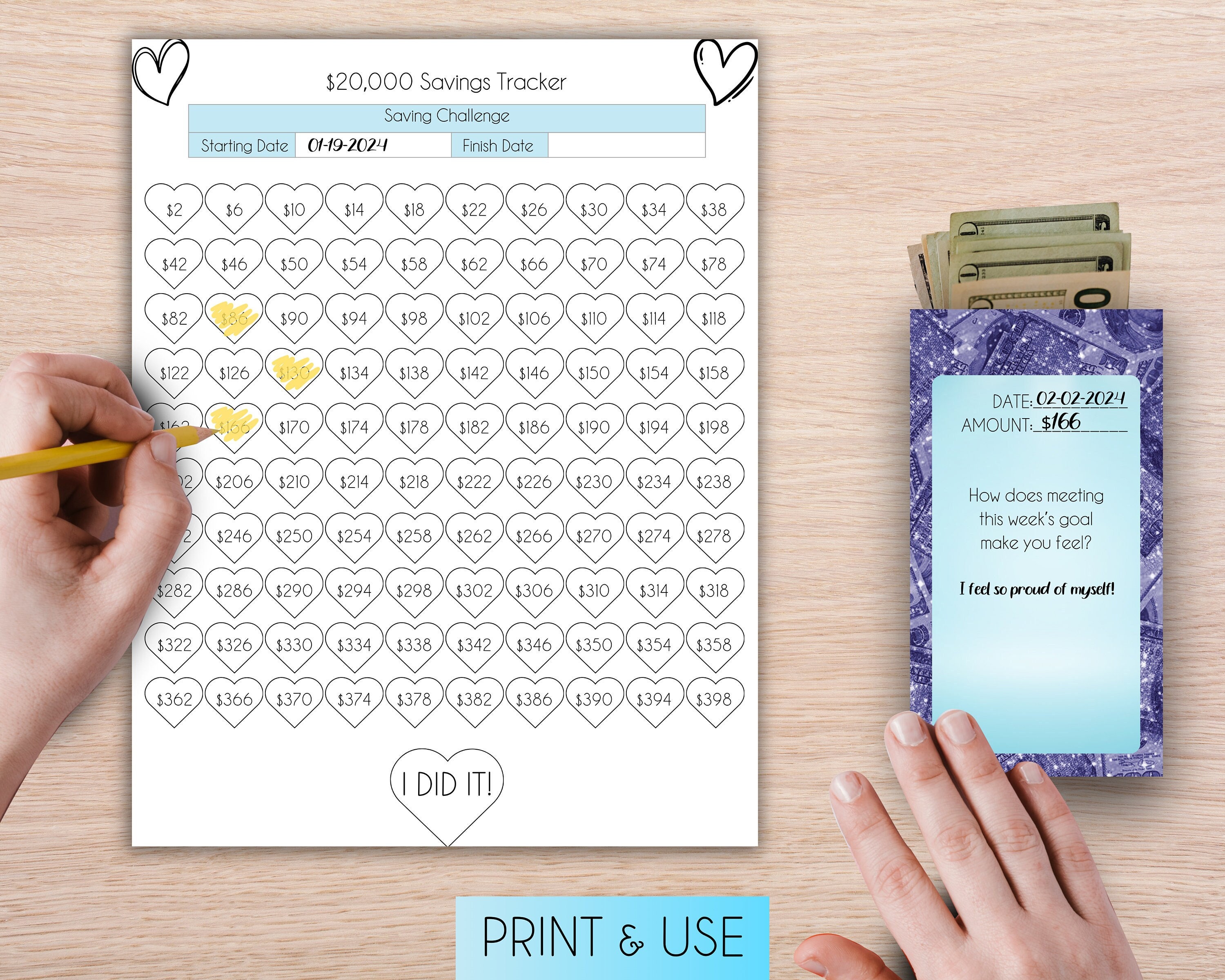 20,000 Savings Challenge Tracker Printable Money Saving Goal Chart ...