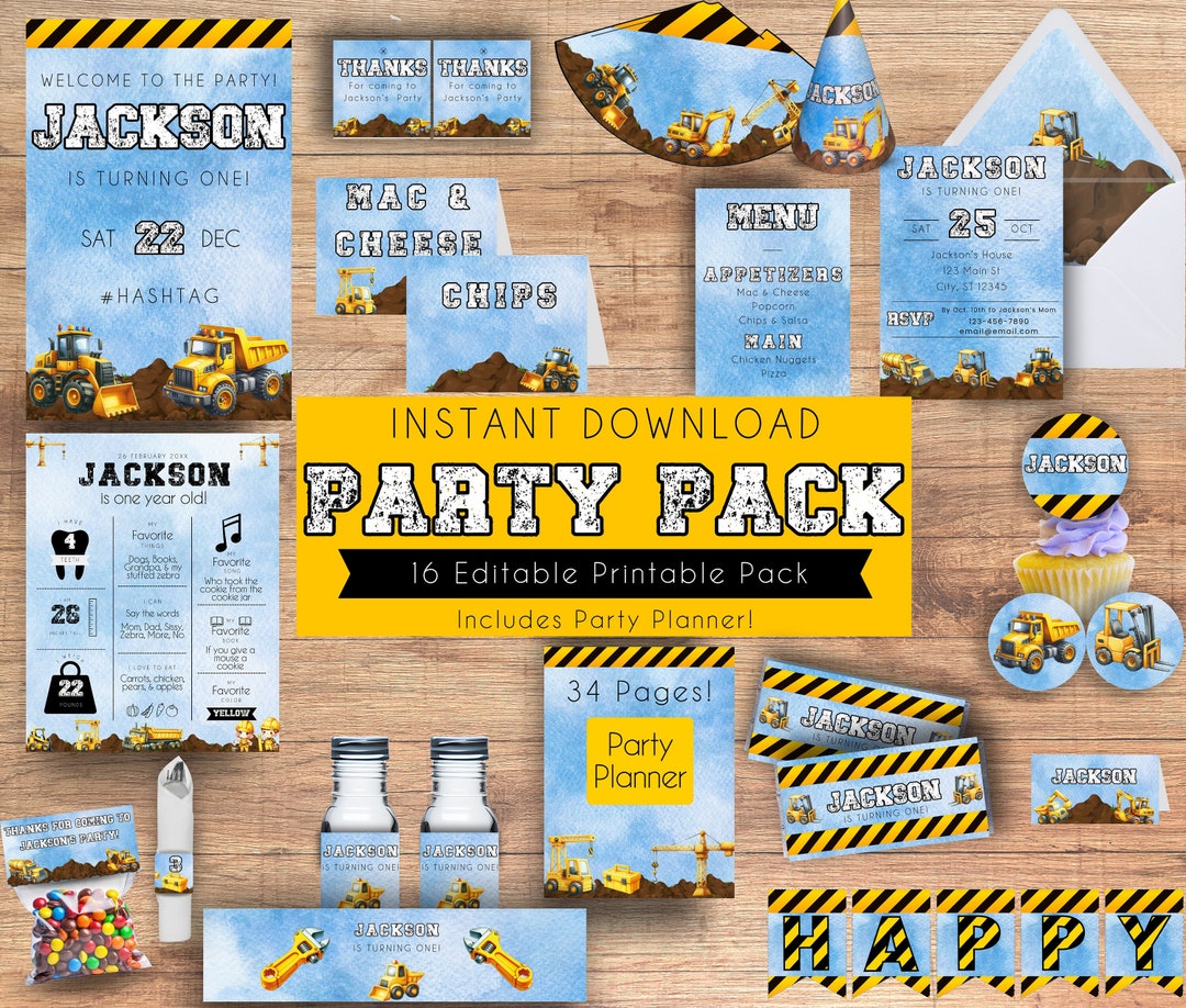 EDITABLE Ultimate Construction Party Pack 16 Designs for a Building ...